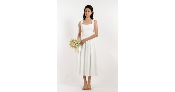 DRESS : Hallie Princess Midi Dress - White by KEI MAG