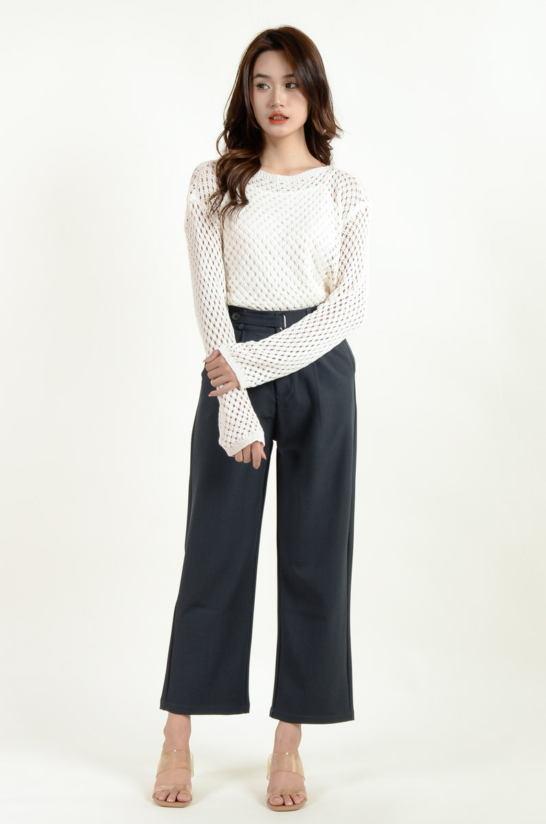 BOTTOM : Gabrielle Buckle Palazzo Pants - Grey by KEI MAG