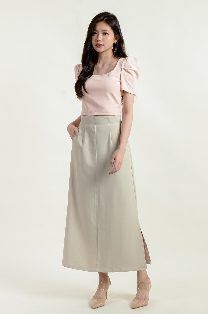 BOTTOM : Lina Pocket Slit Skirt - Beige by KEI MAG