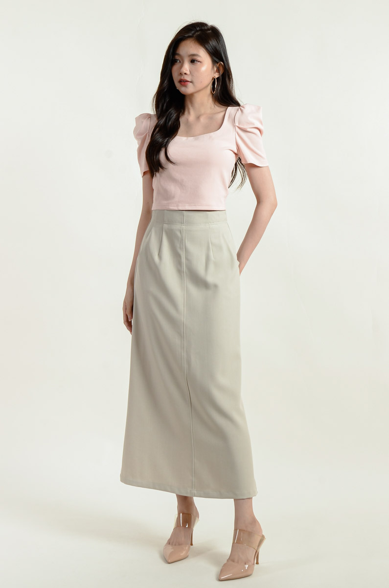 BOTTOM : Lina Pocket Slit Skirt - Beige by KEI MAG