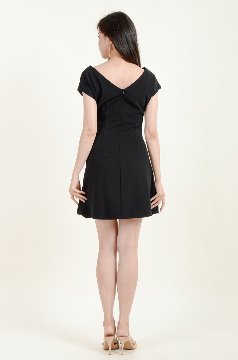 DRESS : Marie Toga Shoulder Mini Dress - Black by KEI MAG