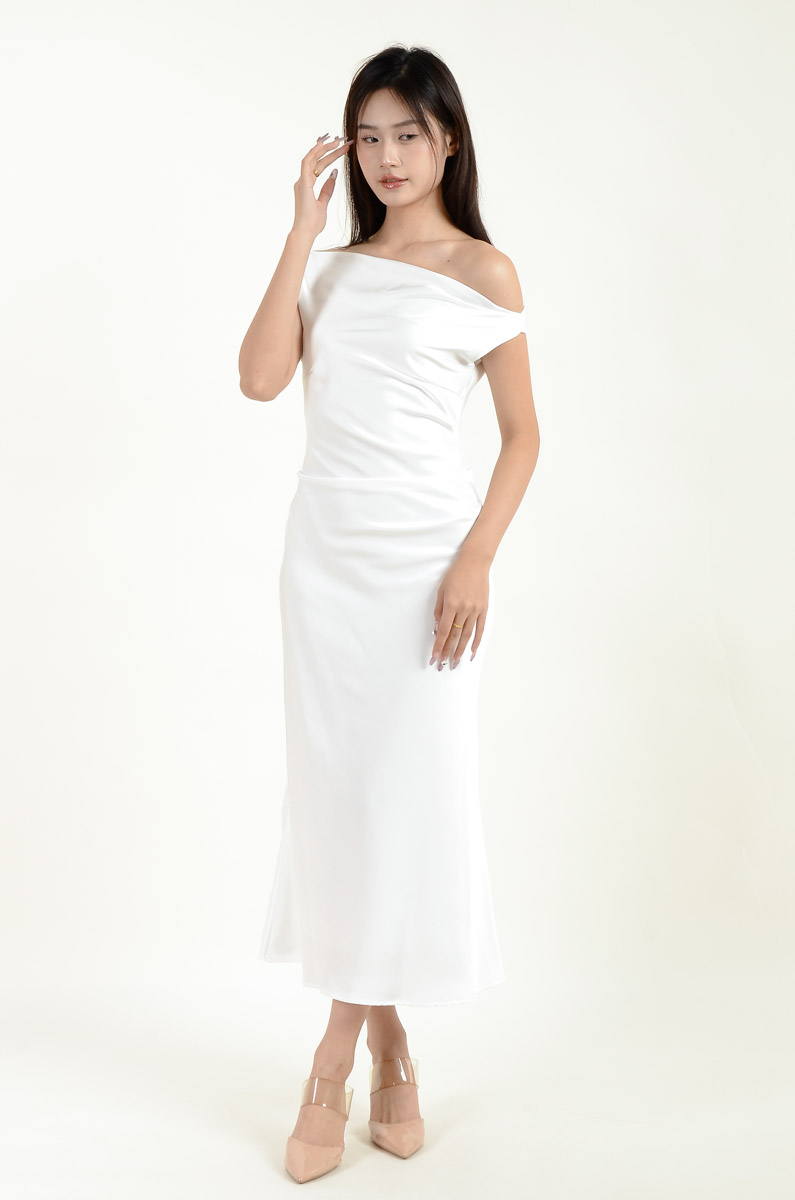 DRESS : Mikayla Toga Satin Midi Dress - White by KEI MAG