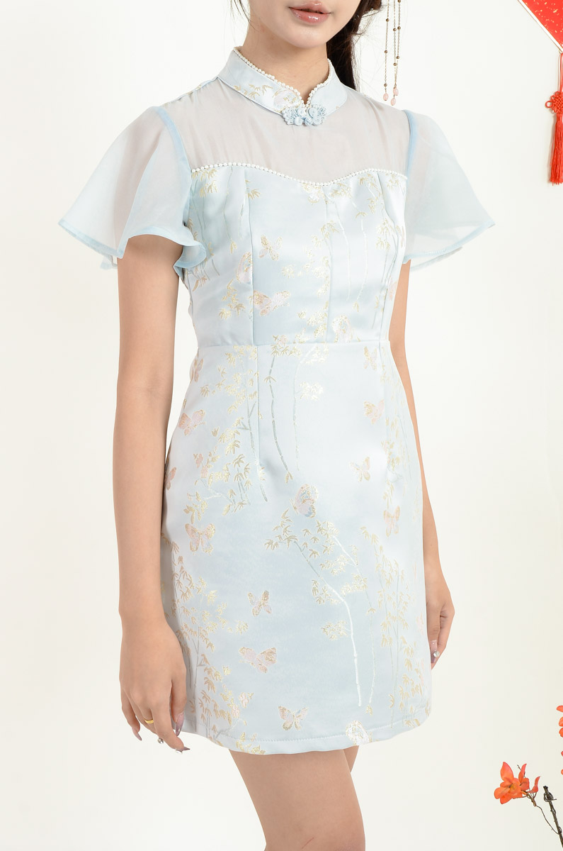 Zendaya Cheongsam with Mesh Sleeve - Blue by KEI MAG