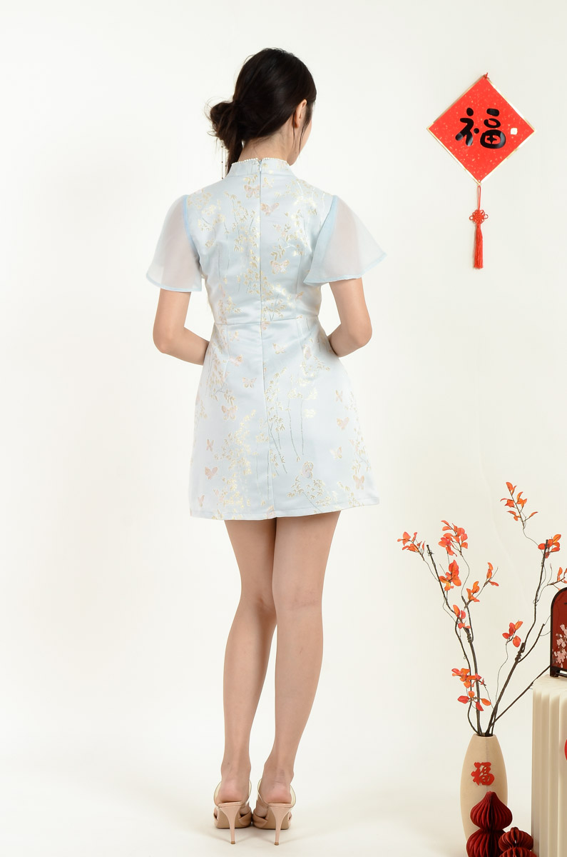 Zendaya Cheongsam with Mesh Sleeve - Blue by KEI MAG