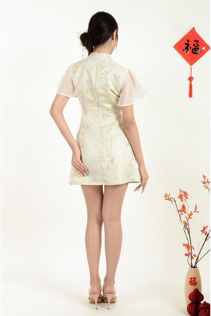 DRESS : Zendaya Cheongsam with Mesh Sleeve - Yellow by KEI ...